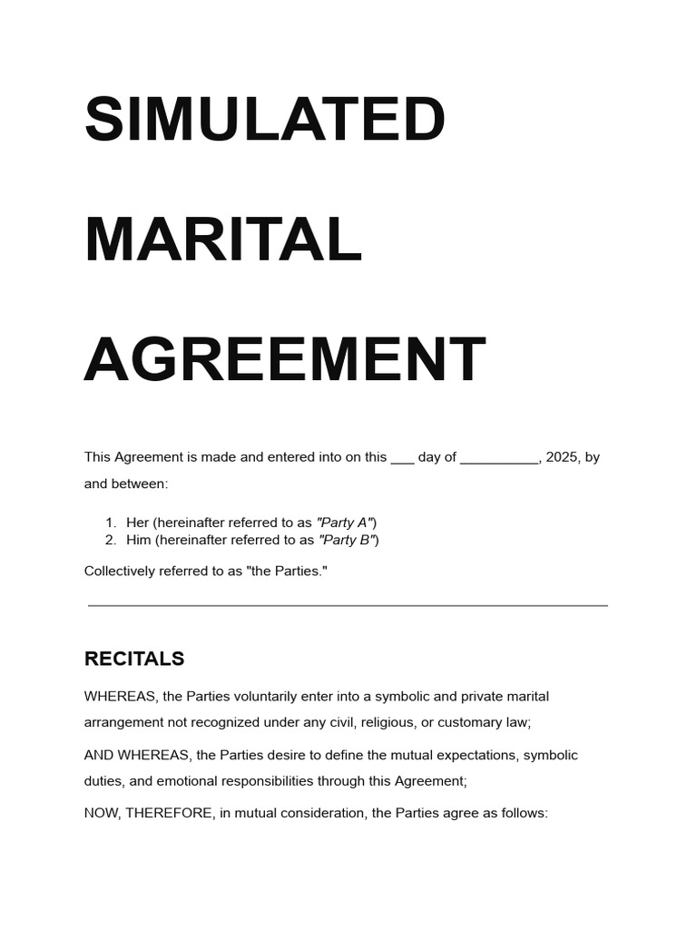 Simulated Marital Agreement Template | PDF | Marriage | Consent