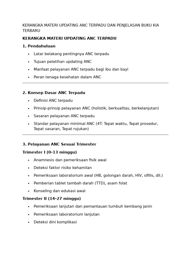 Kerangka Materi Updating Anc Terpadu Dan Penjelasan Buku Kia Terbaru | PDF