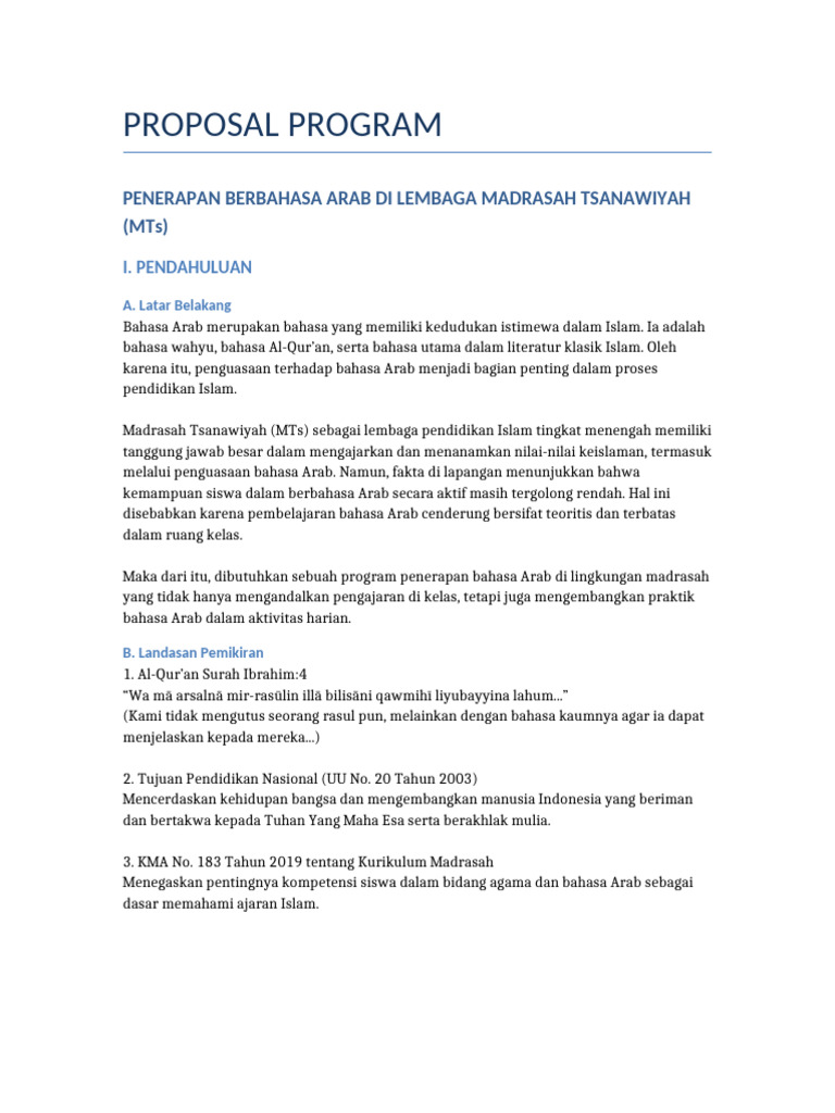 Proposal Sempurna Penerapan Bahasa Arab MTs | PDF