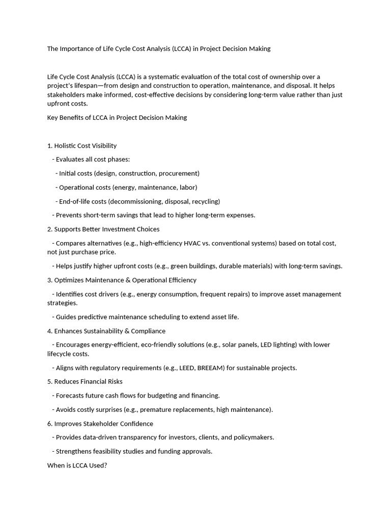 Life Cycle Cost Analysis in Projects | PDF | Life Cycle Assessment ...