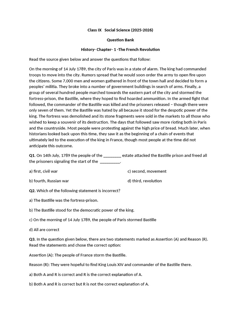 Ques Bank-French Revolution | PDF | French Revolution | French ...