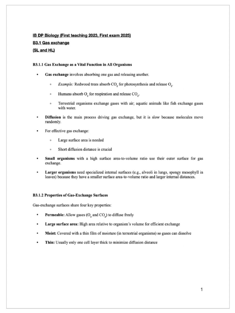 B3.1 Gas Exchange (Part 1) | PDF