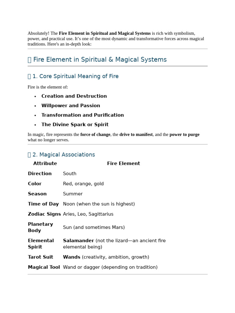 Fire Element in Spiritual & Magical Systems | PDF | Wicca | Esotericism