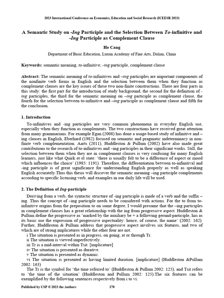 He Cang A Semantic Study On - Ing Participle and The Selection Between ...