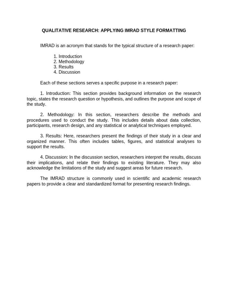 Simplified Imrad Qualitative Research Format 2023 | PDF | Methodology ...