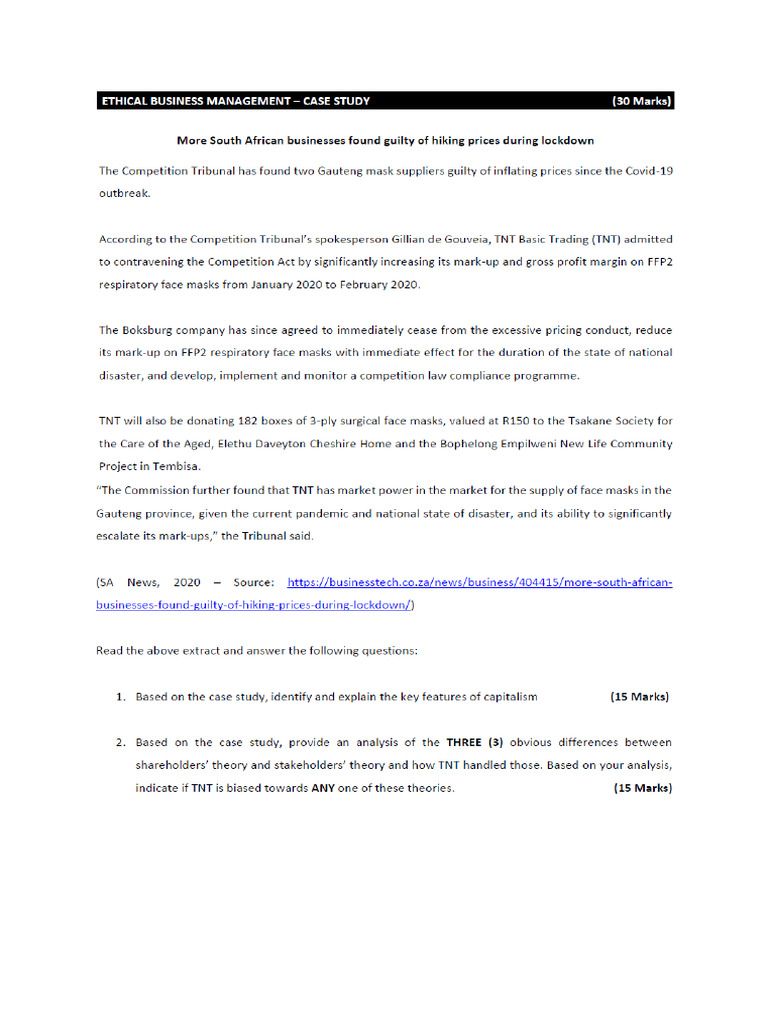 Ethical Business Management Past Exam Papers CASE STUDY | PDF