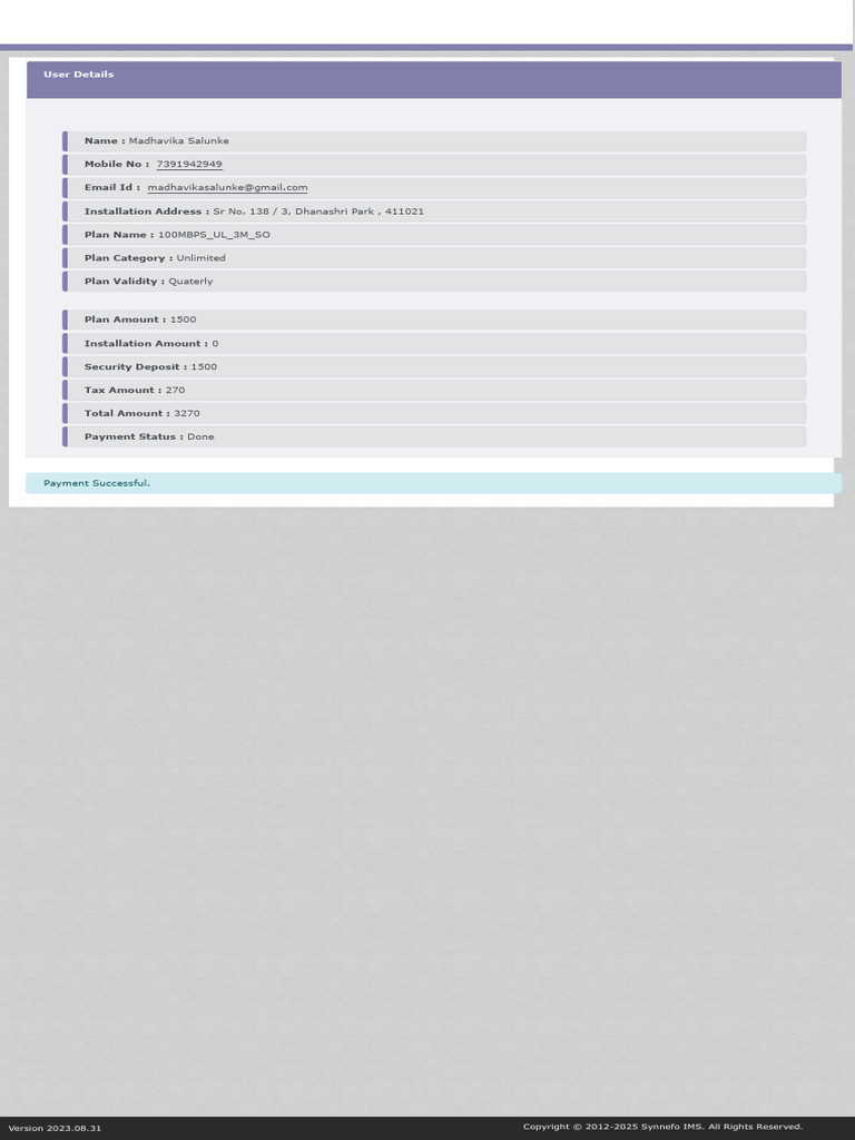 User Details for Synnefo IMS Plan | PDF