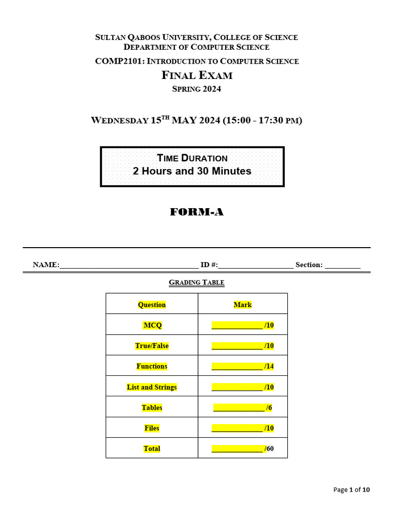 COMP2101 Final SP24 (With Solution) | PDF | Matrix (Mathematics) | String (Computer Science)
