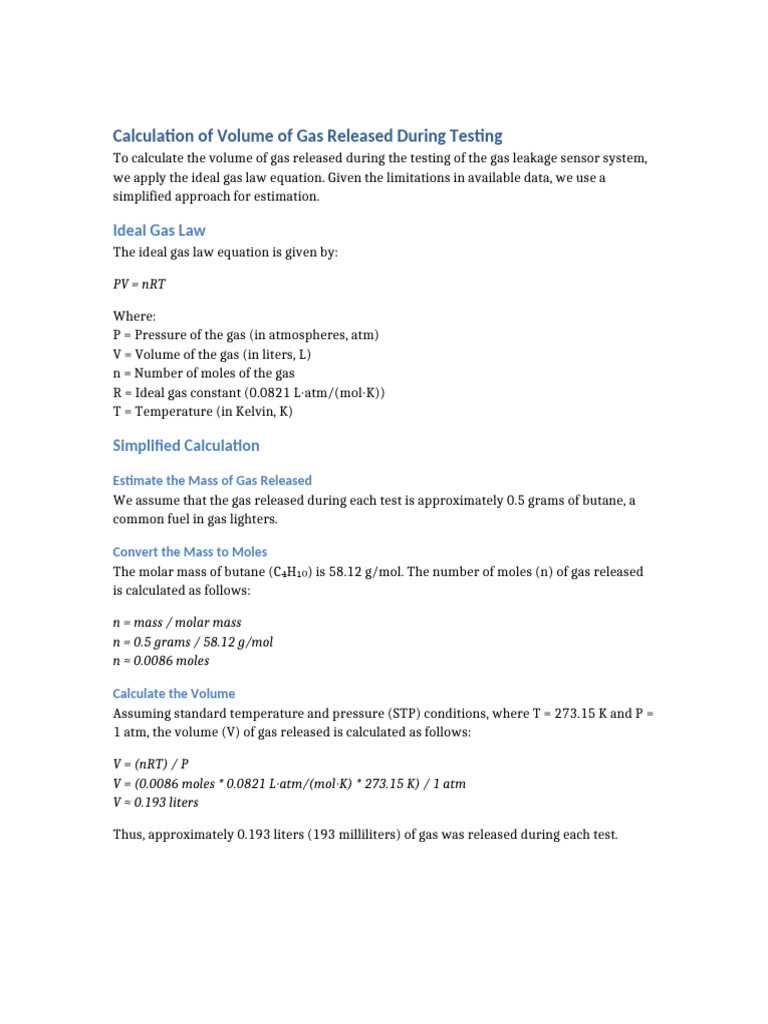 Gas Volume Calculation for Testing | PDF