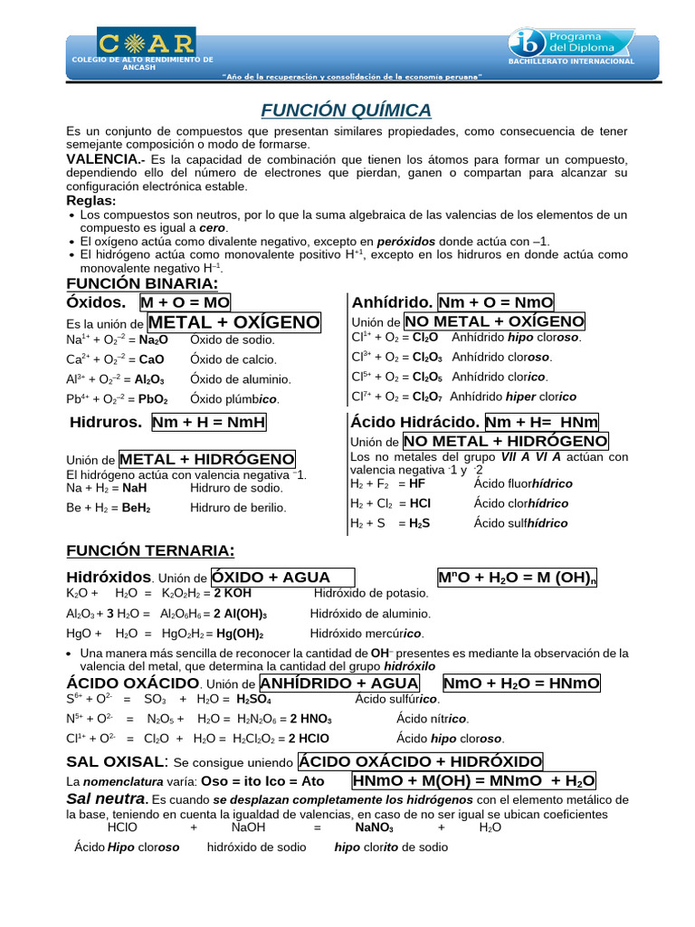 Función Química - 5S | PDF | Ácido | Sal (química)