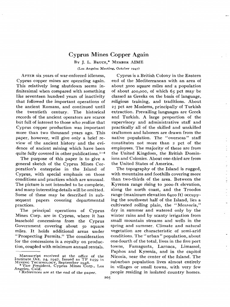 Cyprus Copper Mining Resumes Operations | PDF | Mining | Cyprus