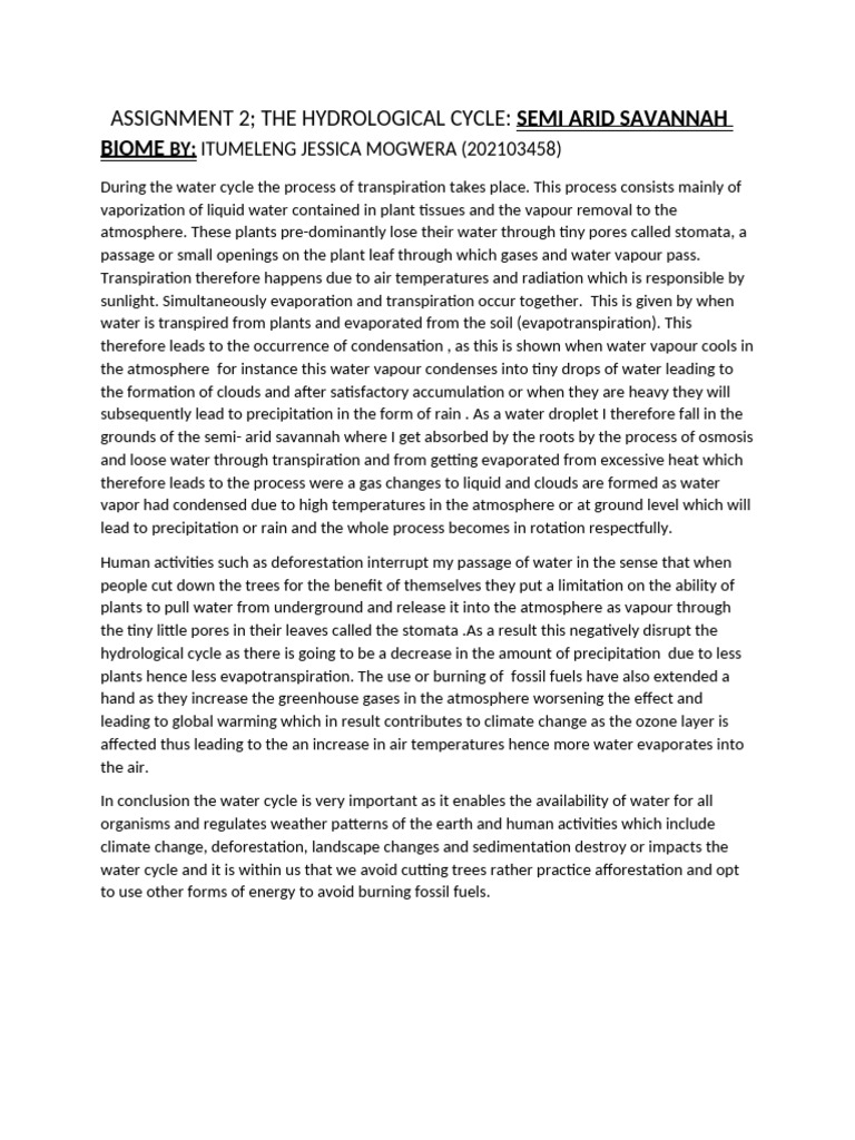 Assignment 2 Ens Hydrlogical Cycle | PDF | Water Cycle | Water