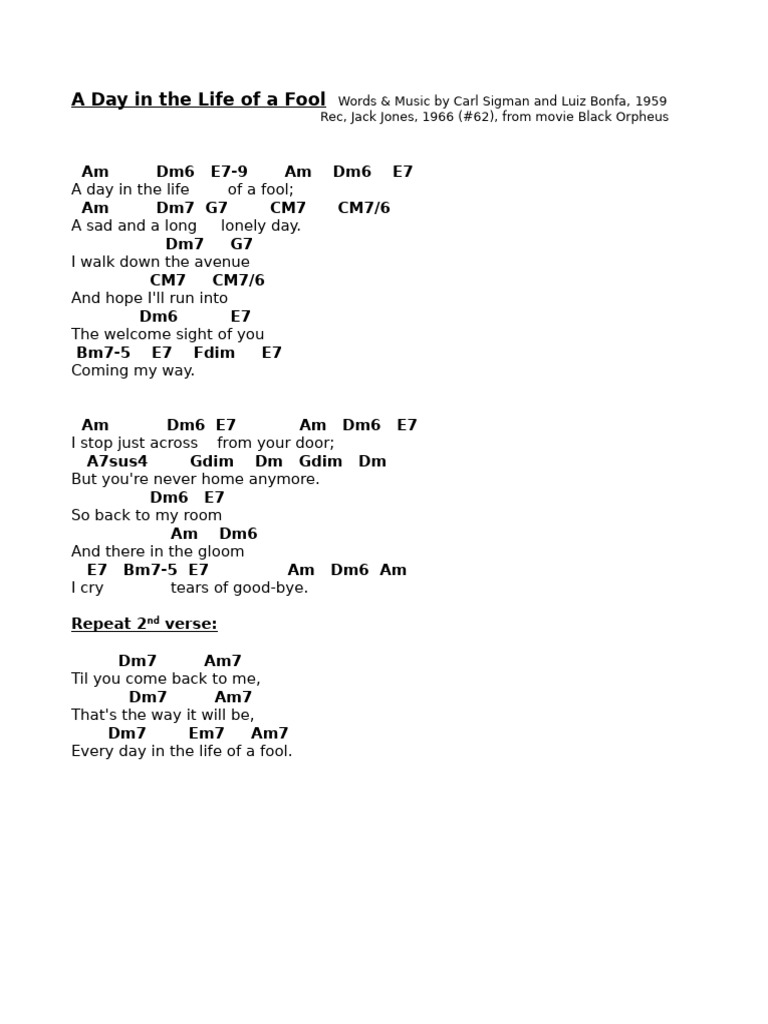 A Day in the Life of a Fool Lyrics | PDF