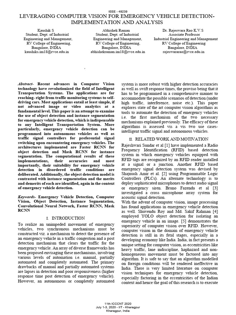 Emergency Vehicle Detection via Computer Vision | PDF | Image ...