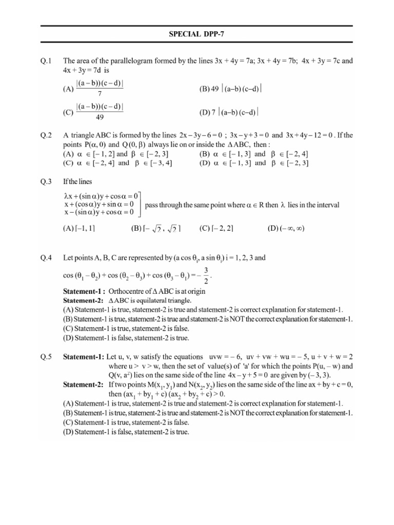 Straight Line DPP 7+8+9+10 | PDF