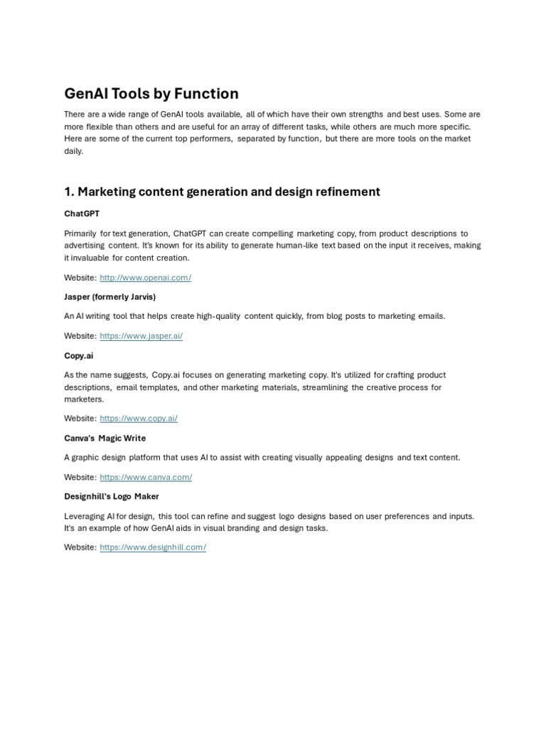 GenAI Tools by Function | PDF | Artificial Intelligence | Intelligence ...