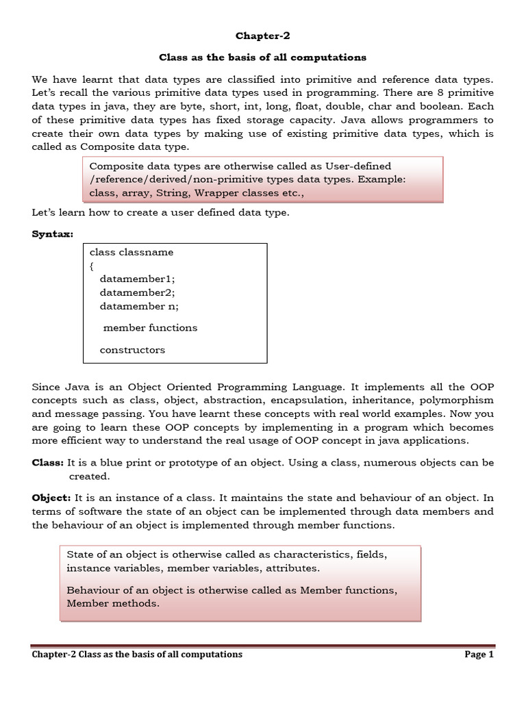 Chapter-2 Class As The Basis of All Computatios | PDF | Object Oriented Programming | Class ...