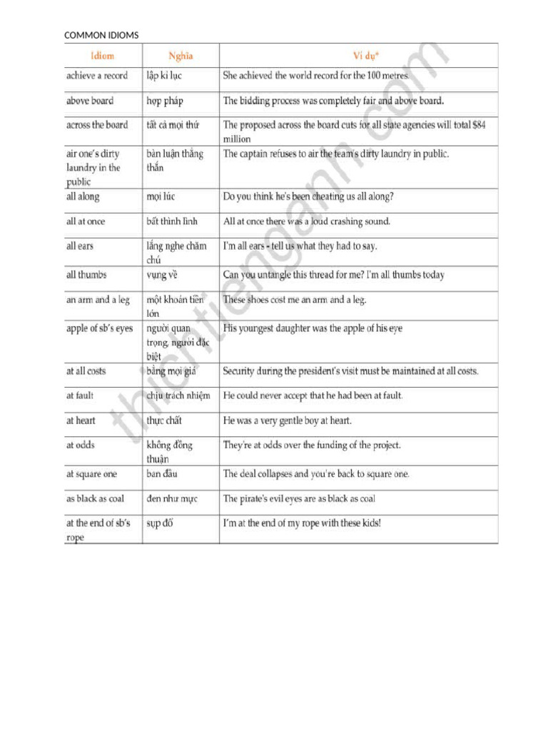 COMMON IDIOMS | PDF