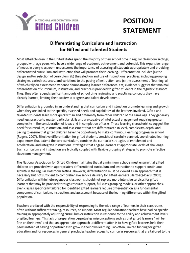 Differentiating Curriculum for Gifted Learners | PDF | Gifted Education ...