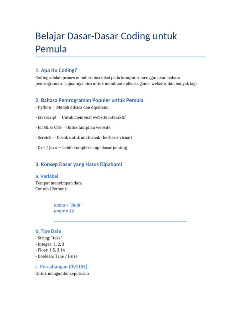 Belajar Dasar Dasar Coding Lengkap | PDF