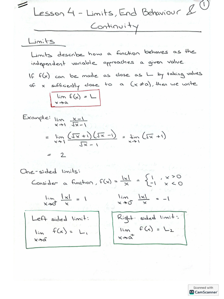 Lesson 4&5 (Limits & End Behaviour) - Notes&Solutions | PDF