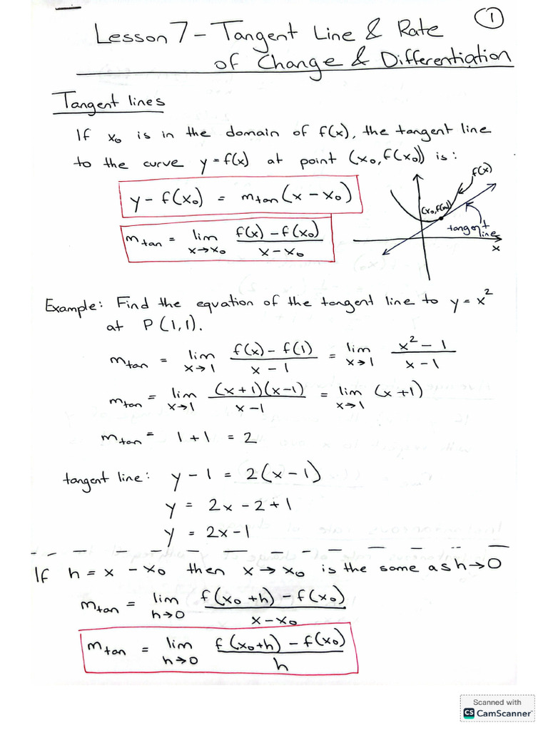Lesson 7 (Tangent, RateofChange, Differentiation) - Notes&Solutions | PDF