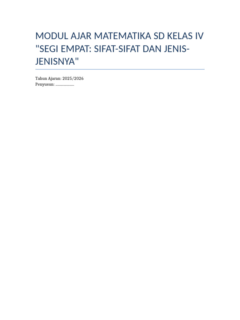 Modul Ajar Segi Empat SD Kelas 4 UPDATED | PDF