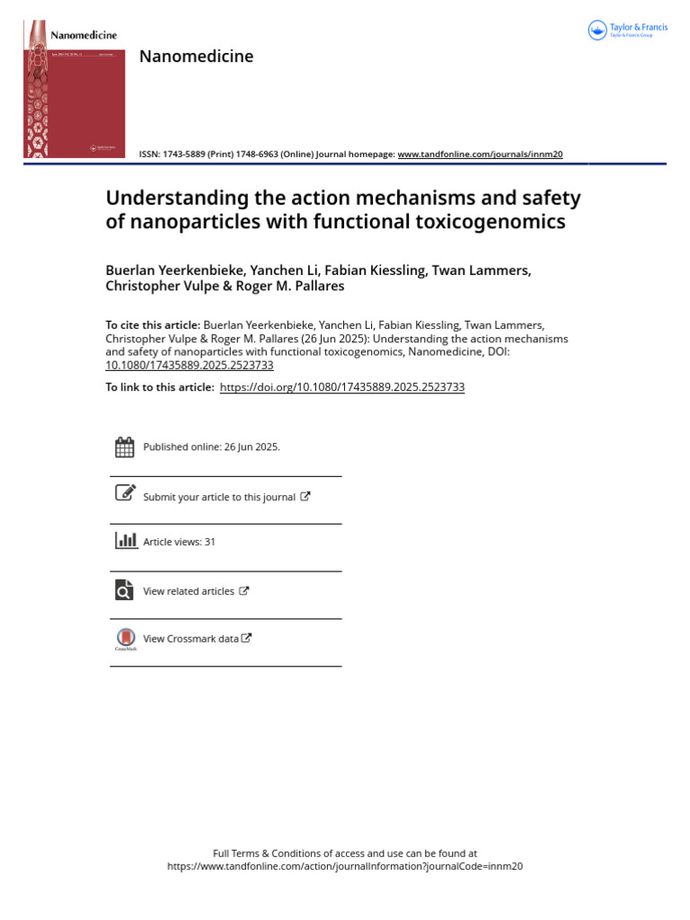 Nanoparticle Safety via Toxicogenomics | PDF | Nanoparticle | In Vitro