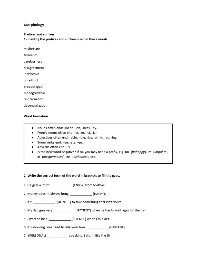 Morphology: Word Formation and Affixes | PDF | Pronoun | Adverb