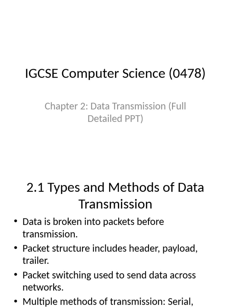 Data Transmission Methods in IGCSE 0478 | PDF | Network Packet | Error ...