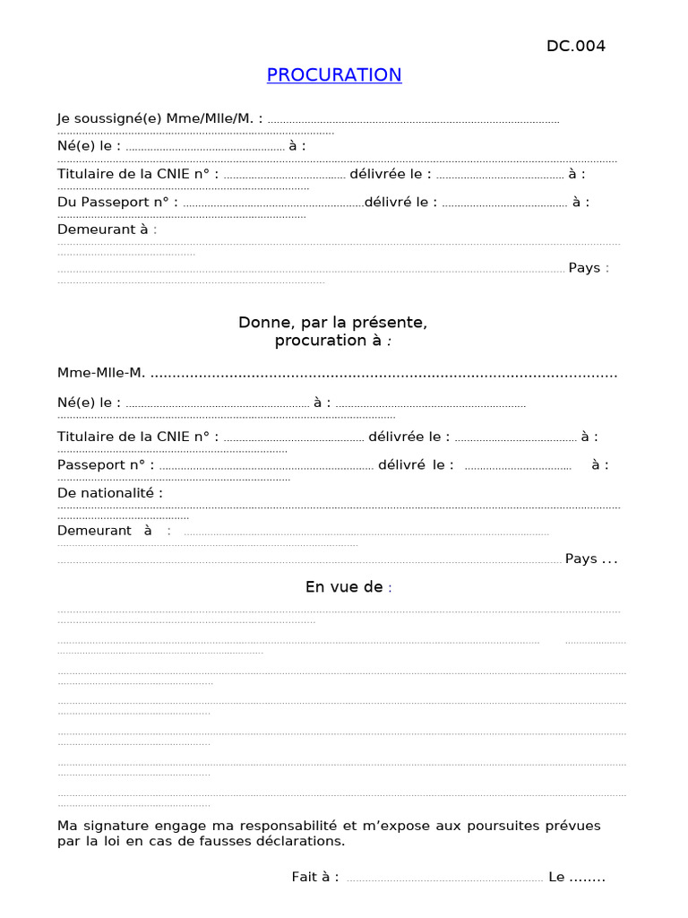 Modele Procuration - PDF - 1 | PDF
