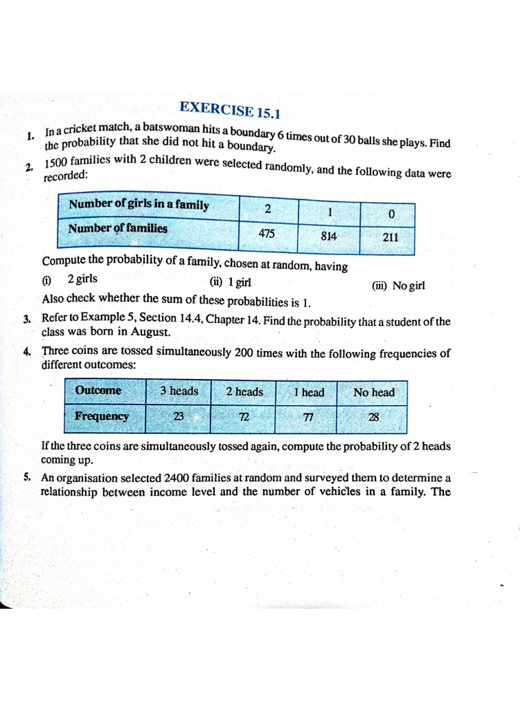 Probability Exercise Ncert | PDF
