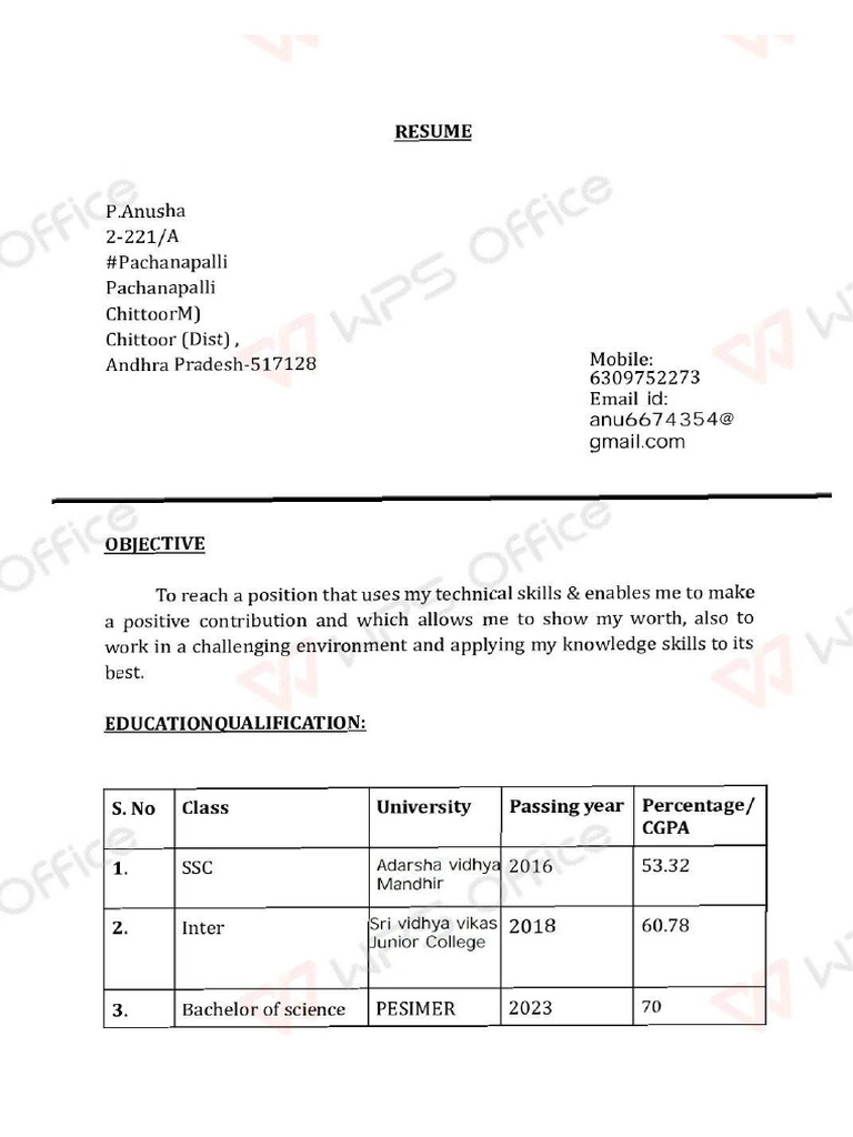 Anu Resume Docs1 | PDF