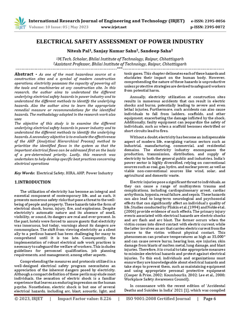 Electrical Safety Assessment of Power in | PDF | Risk | Risk Assessment