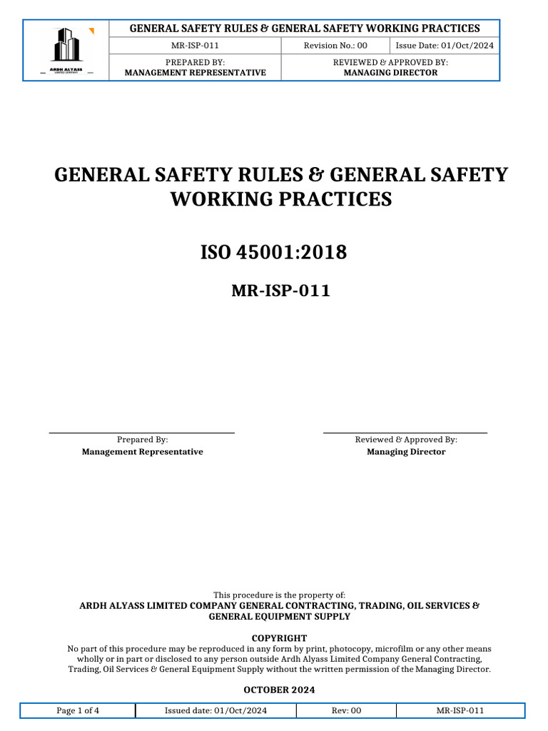 MR-IsP-011 General Safety Rules | PDF | Road | General Contractor
