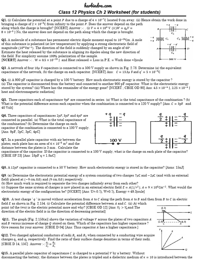 CH 2 WorkSheet - Only Questions | PDF | Capacitance | Capacitor