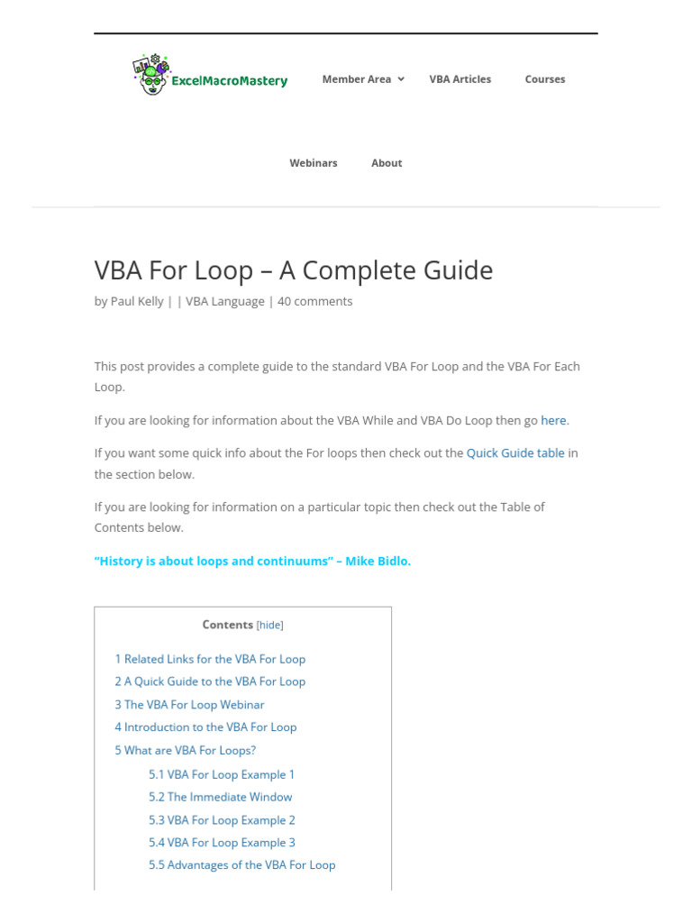 Vba For Loop A Complete Guide Excel Macro Mastery Pdf Microsoft Excel Control Flow