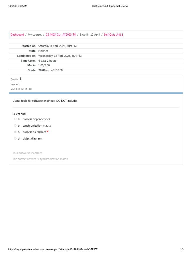 Self-Quiz Unit 1 - Attempt Review | PDF | Information Technology | Software Engineering