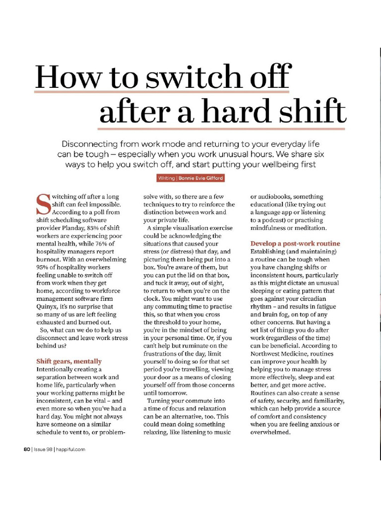 How To Switch Off After A Hard Shift | PDF