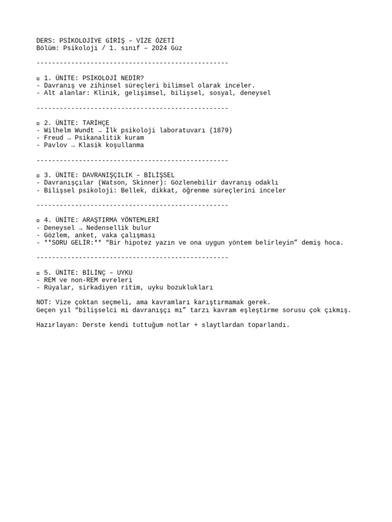 Psikolojiye Giris Ders Not | PDF