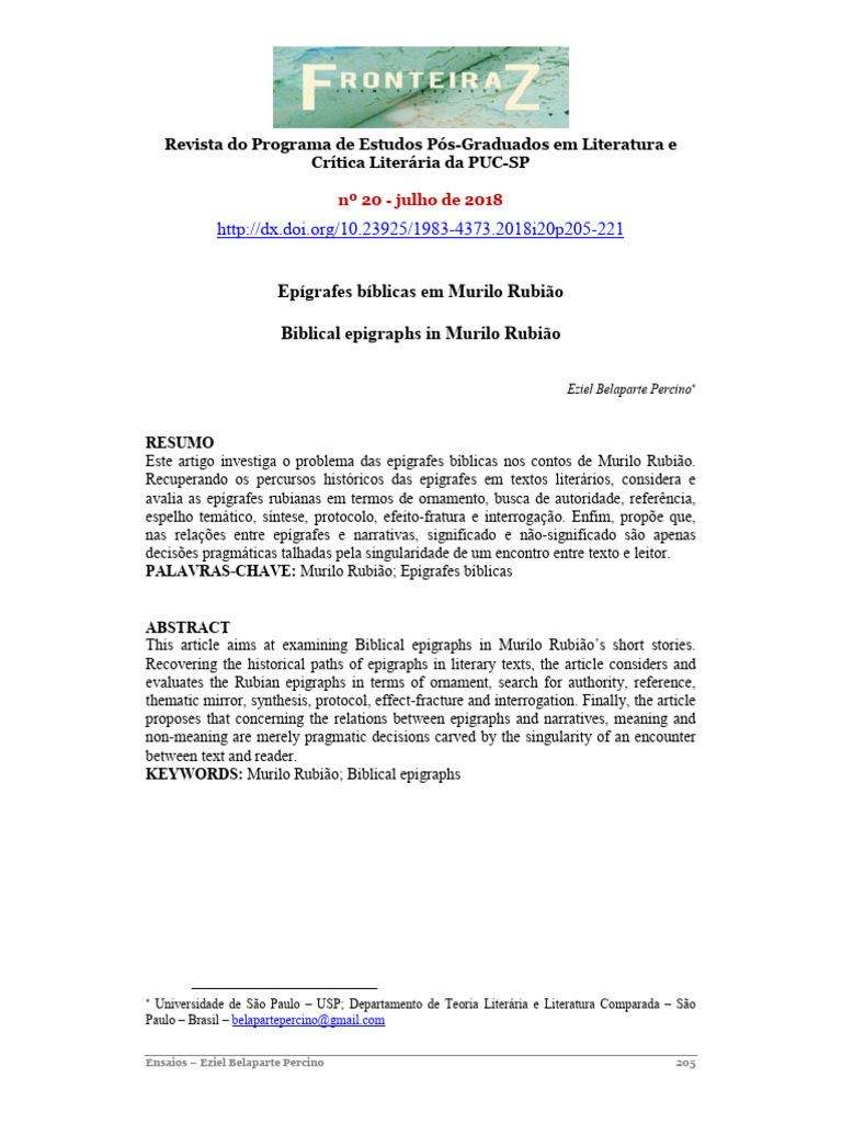 Epígrafes Bíblicas em Murilo Rubião | PDF | Ficção gótica | Contos