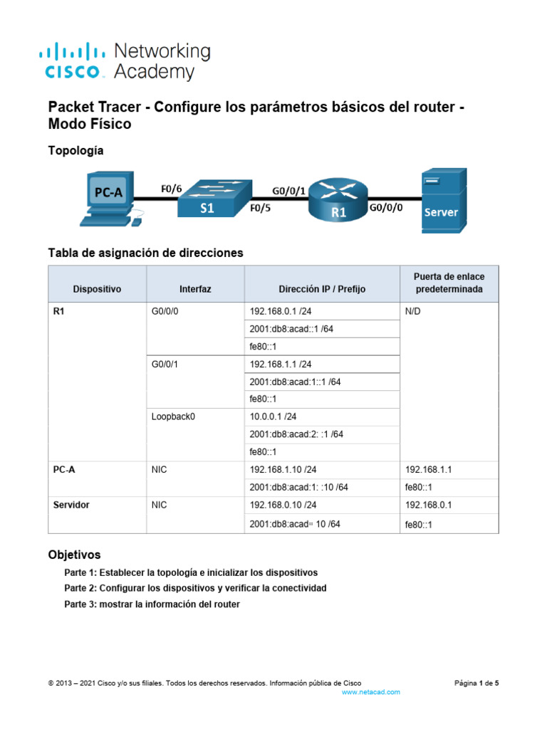 Configuración básica de router en Packet Tracer | PDF | Enrutador ...