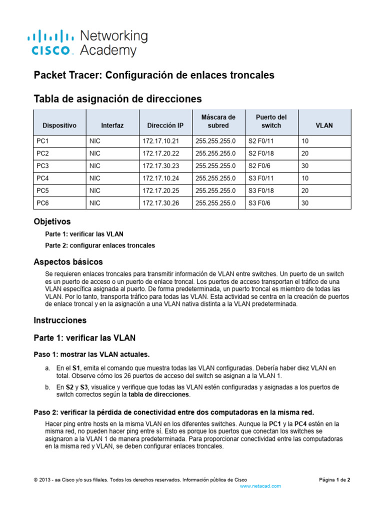 Packet Tracer - Configuración de Enlaces Troncales - 3.4.5-Packet-Tracer - Configure-Trunks - es ...