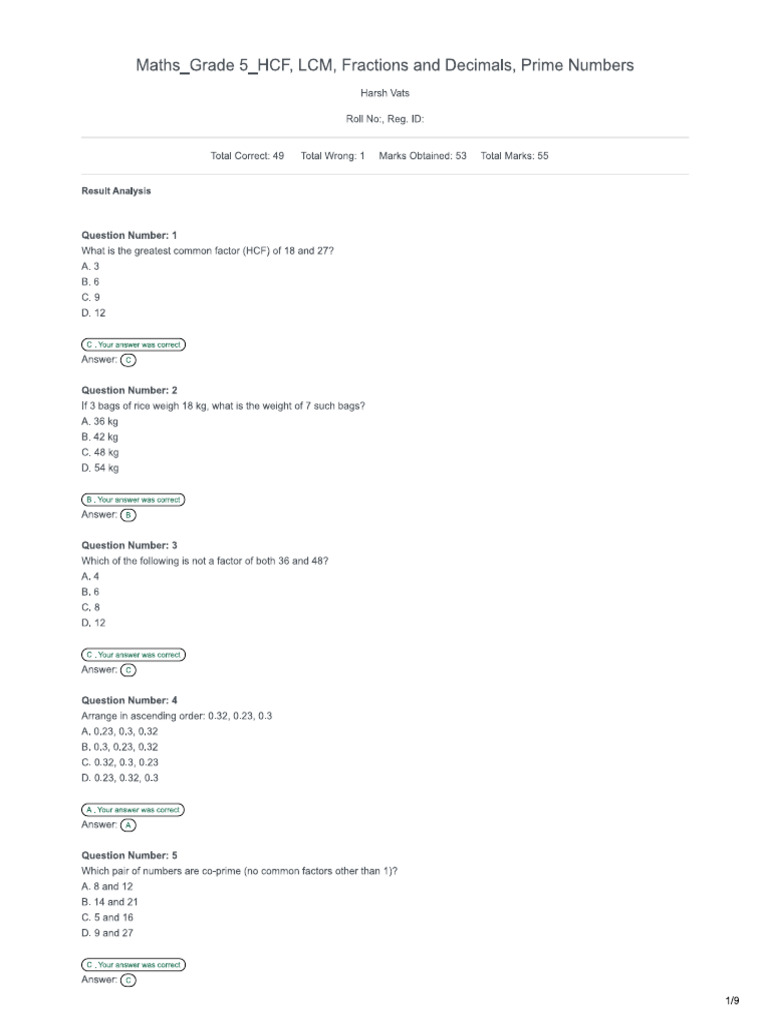 Maths - Grade 5 - HCF, LCM, Fractions and Decimals, Prime Numbers ...
