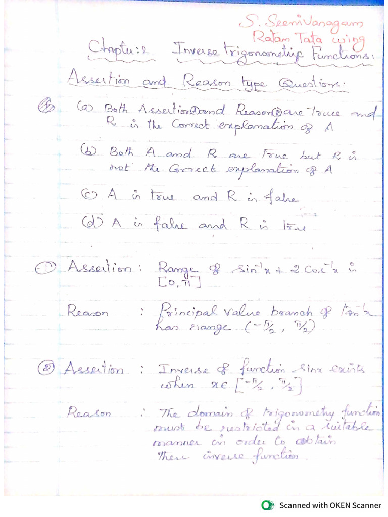 Ch-2 Inverse Trigonometric Functions - Assertion and Reason | PDF