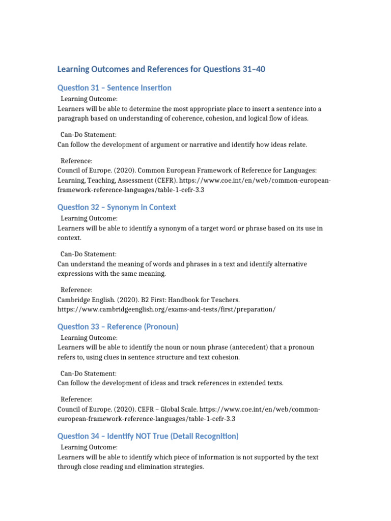 Learning Outcomes Questions 31 40 | PDF | Question | Linguistics