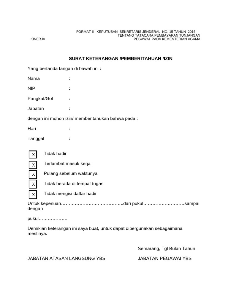 FORMAT Surat Ijin Pegawai | PDF