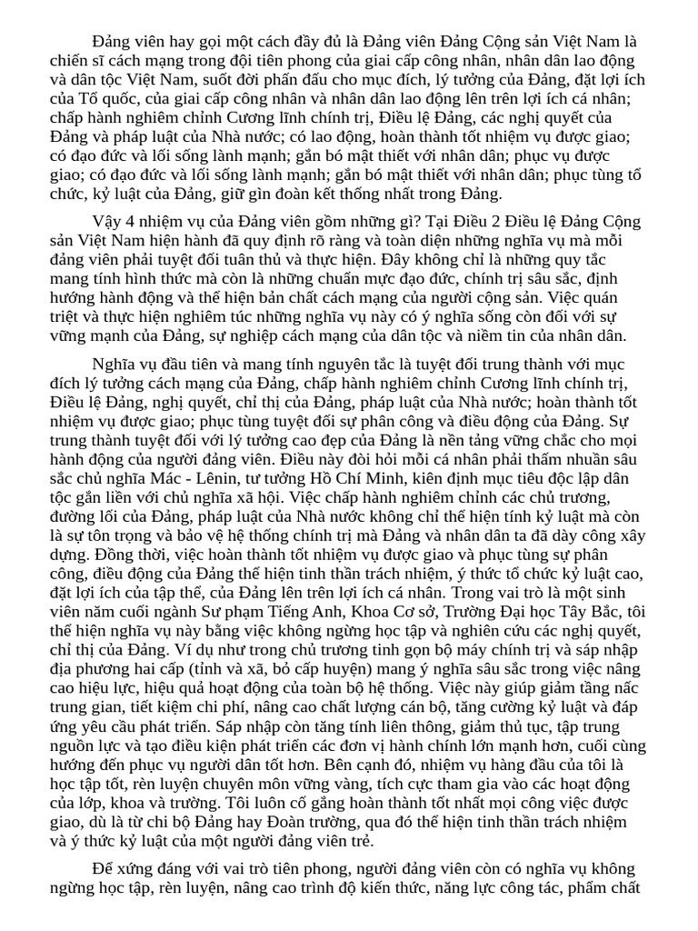 Đảng Viên Có Nhiệm Vụ - Bài Thu Hoạch | PDF