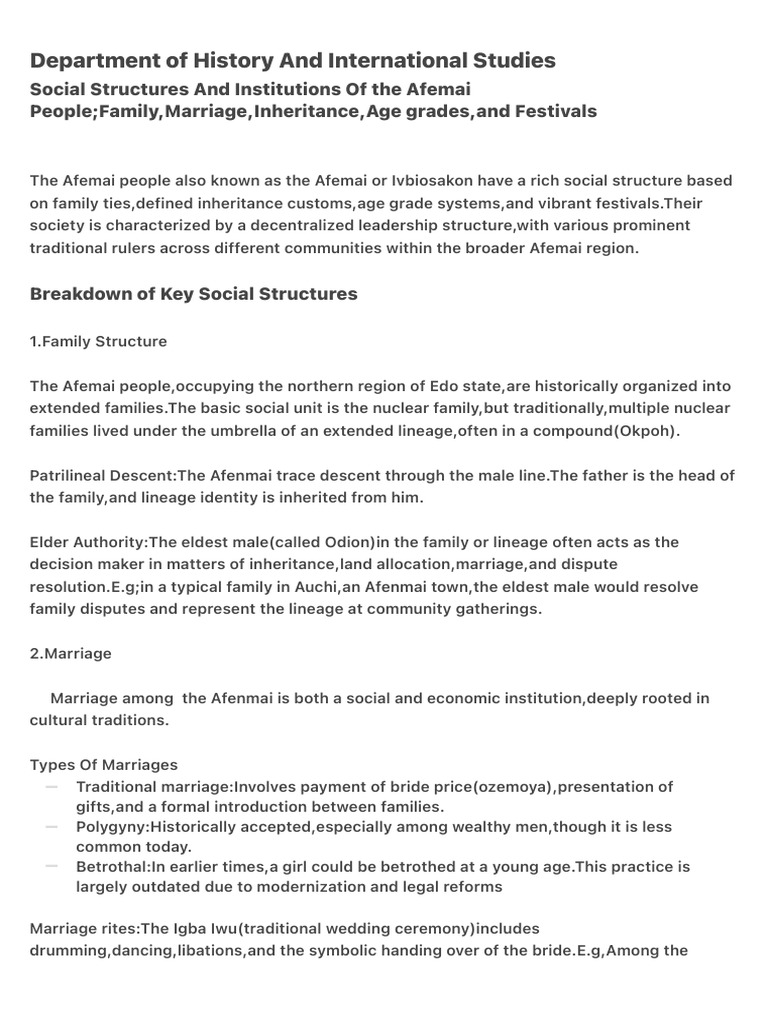 Afemai Social Structures and Traditions | PDF | Family | Marriage