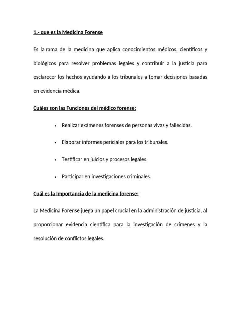 Medicina Forense: Funciones y Aplicaciones | PDF